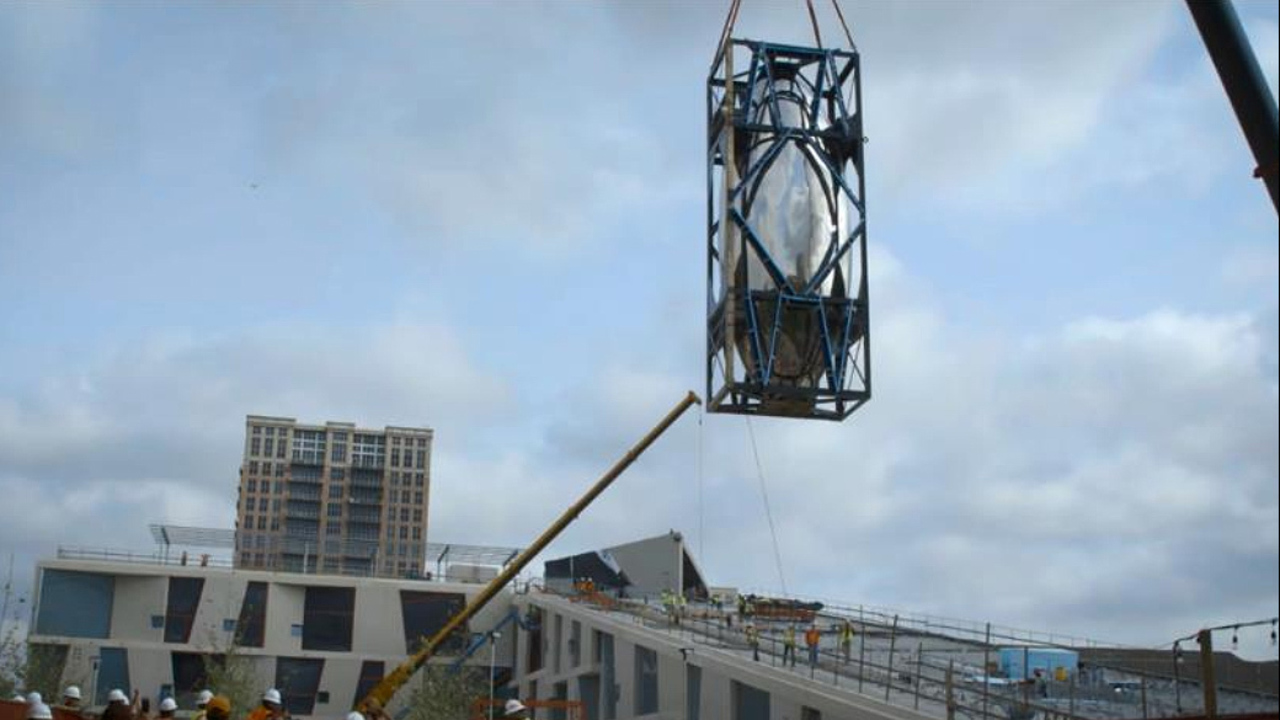 Cloud Column sculpture, similar to Chicago's bean, installed...