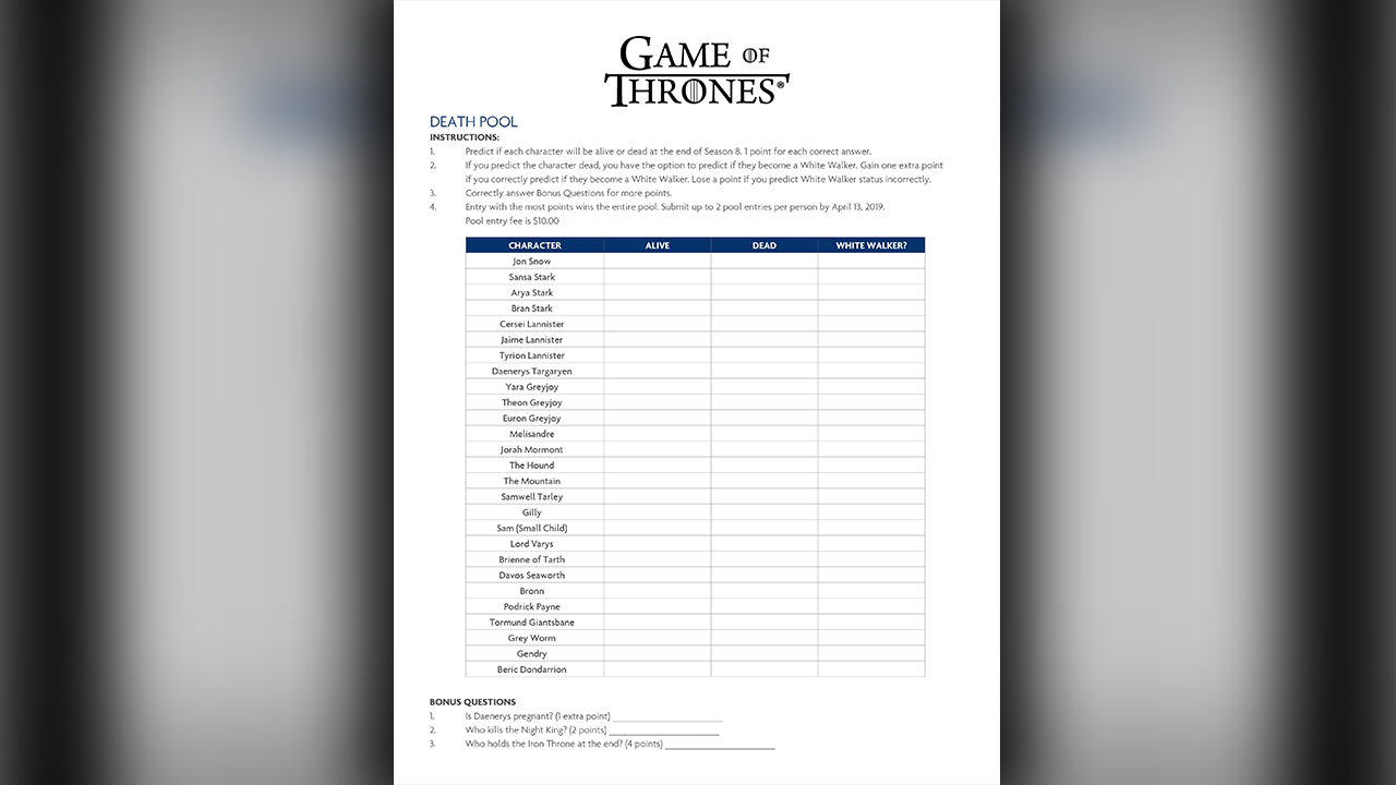 Yes, there's a 'Game of Thrones' character death pool